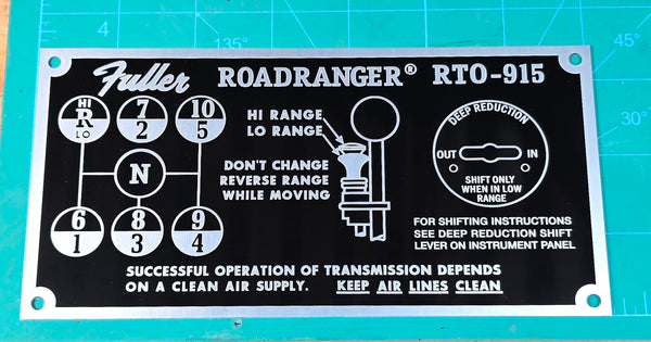 Eaton Fuller Roadranger RTO-915 Shift Pattern Plate – The Tag Guy